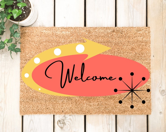 Minimalist Welcome Mat, Mid Century Modern Art Rug, Retro Pattern Decor ...