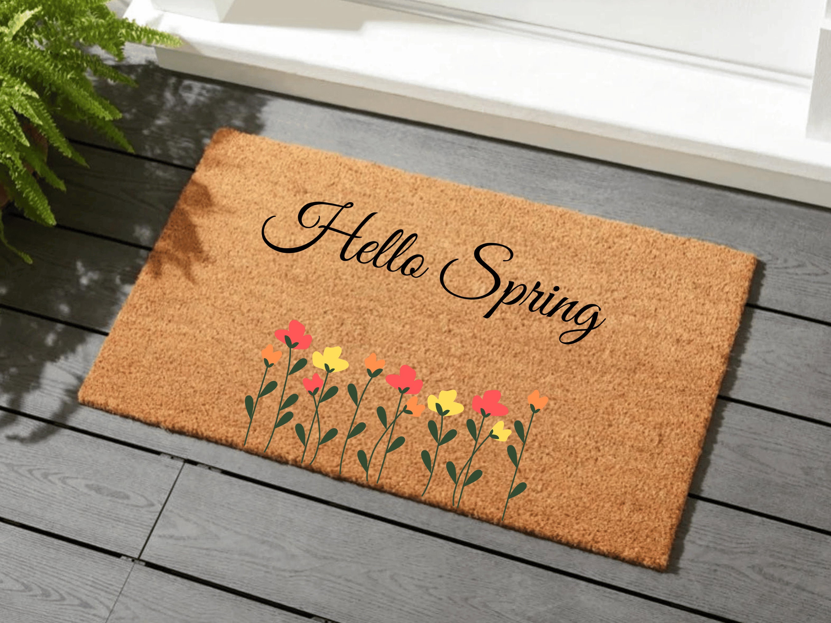 Hello Spring Doormat, Wildflower Doormat, Spring Front Porch Decor ...
