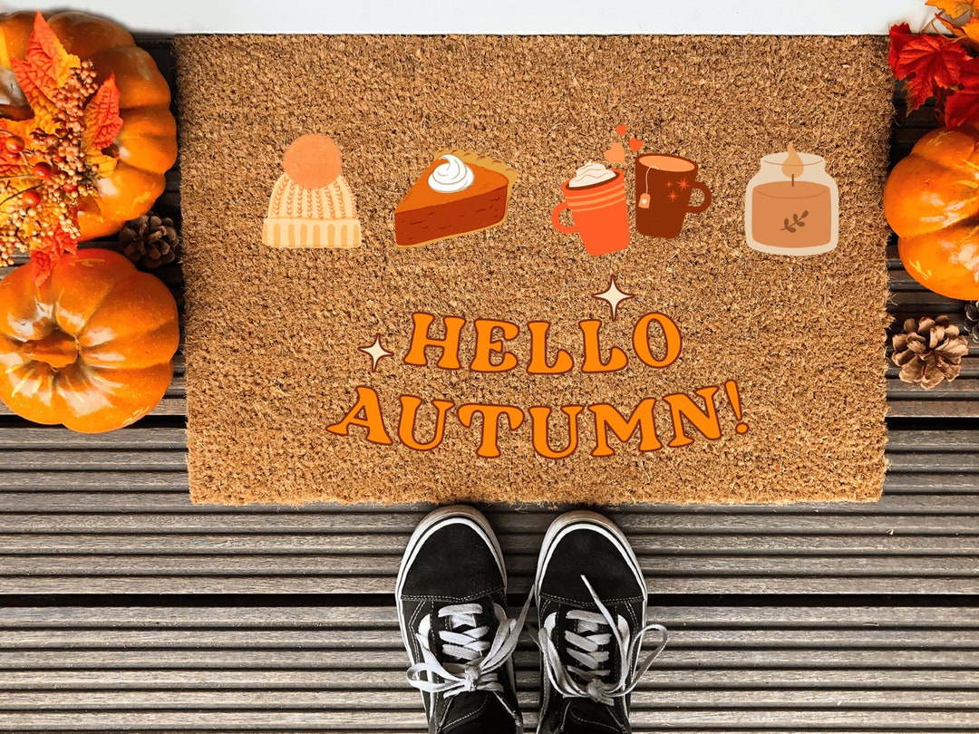 Autumn Doormat, Fall Porch Decor, Fall Welcome Mat, Hello Autumn Door ...