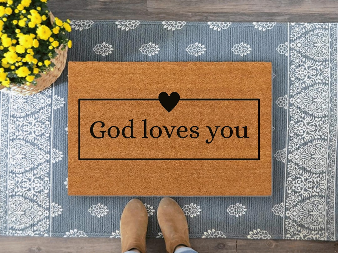God Loves You Mat, Christian Door Mat, Faith Based Porch Decor, Bible ...