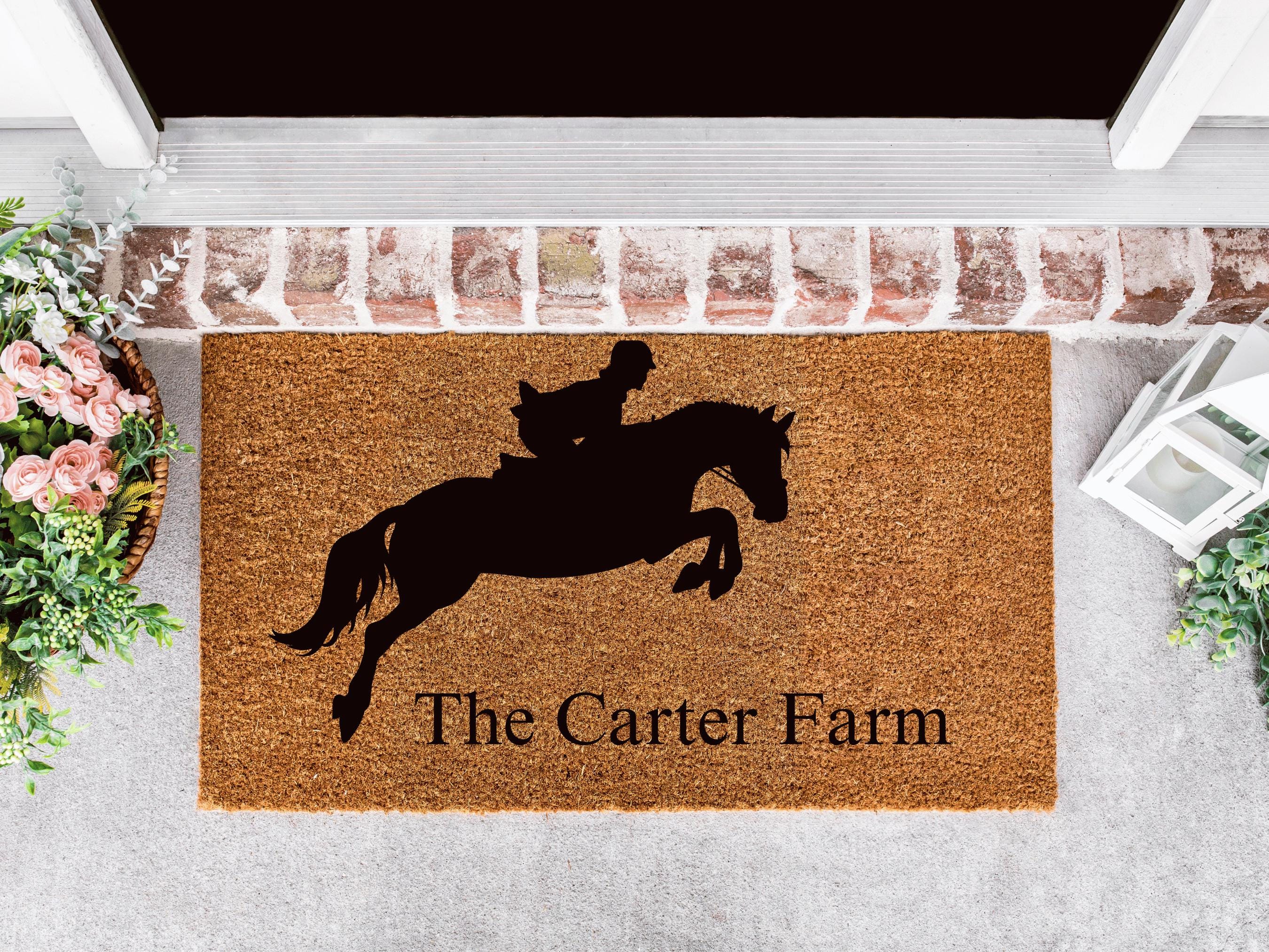 Custom Horse Farm Welcome Mat, Personalized Show Jumping Doormat ...