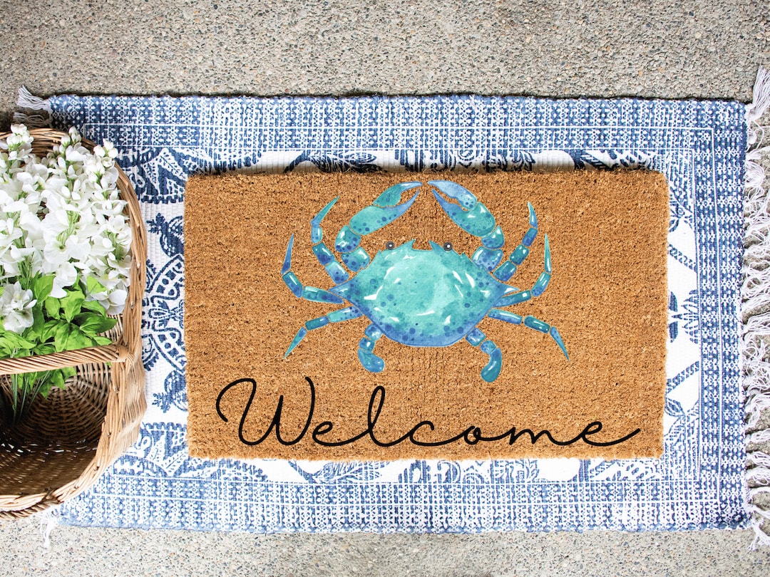 Beachy Welcome Mat, Cute Coastal Decor Outdoor Mat, Crab Doormat for ...