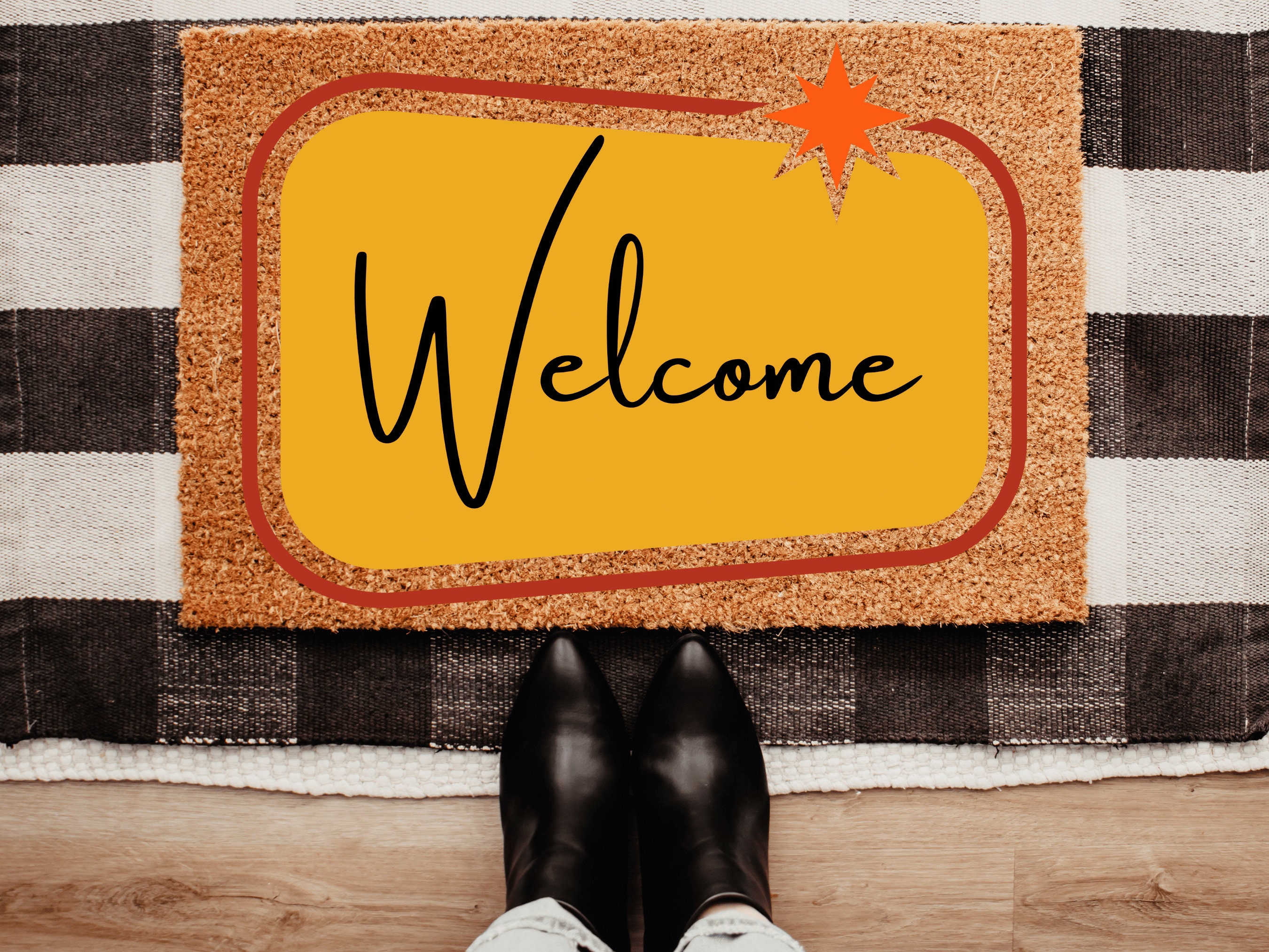 Retro Star Welcome Mat, Fun Mid Century Style Doormat, Mid Century ...