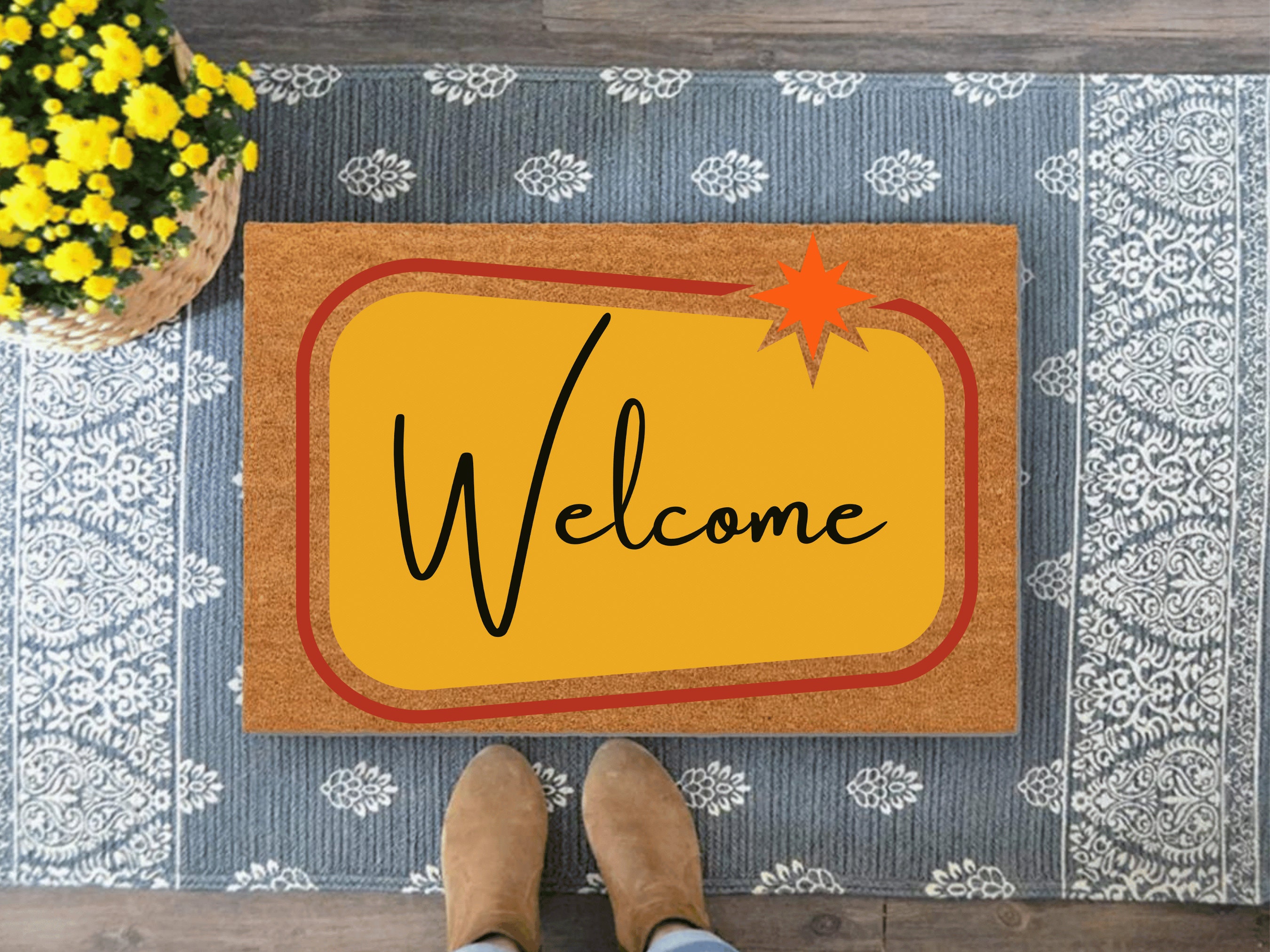 Retro Star Welcome Mat, Fun Mid Century Style Doormat, Mid Century ...