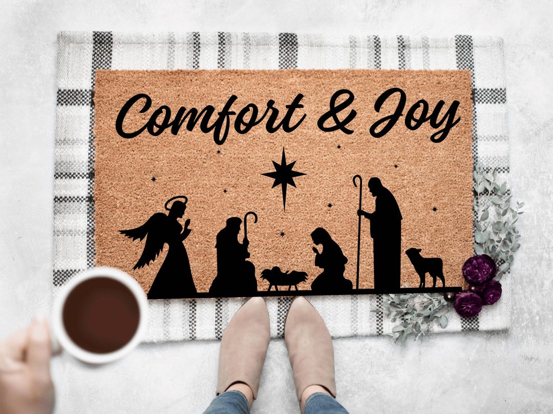 Comfort & Joy Nativity Christmas Door Mat, Christmas Nativity Scene ...