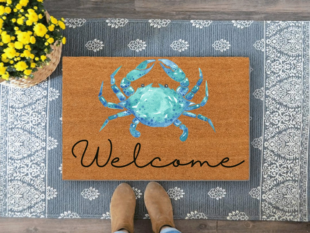 Beachy Welcome Mat, Cute Coastal Decor Outdoor Mat, Crab Doormat for ...