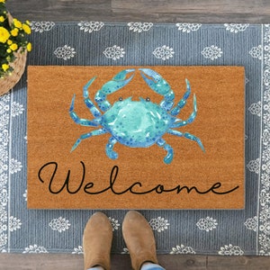 Beachy Welcome Mat, Cute Coastal Decor Outdoor Mat, Crab Doormat for ...