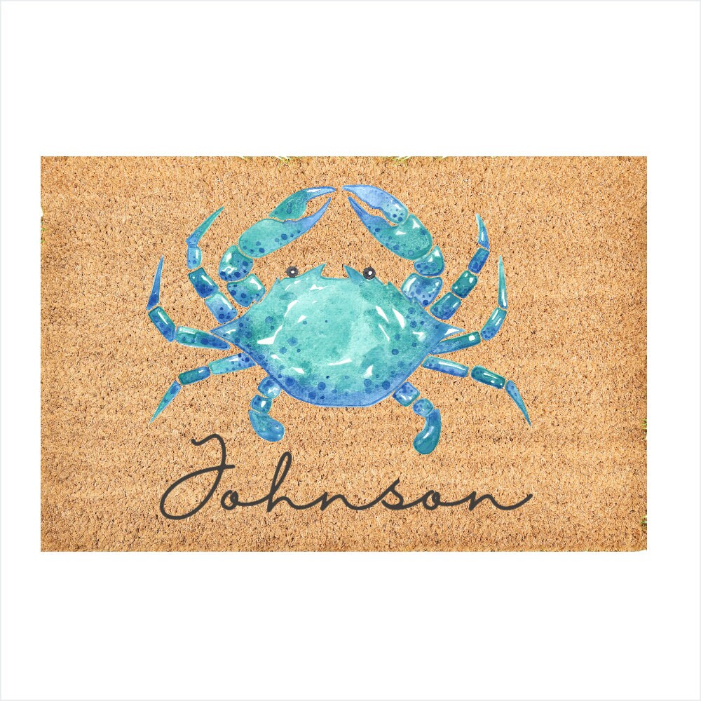 Personalized Family Beach Doormat, Custom Crab Decor Welcome Mat, Cute ...