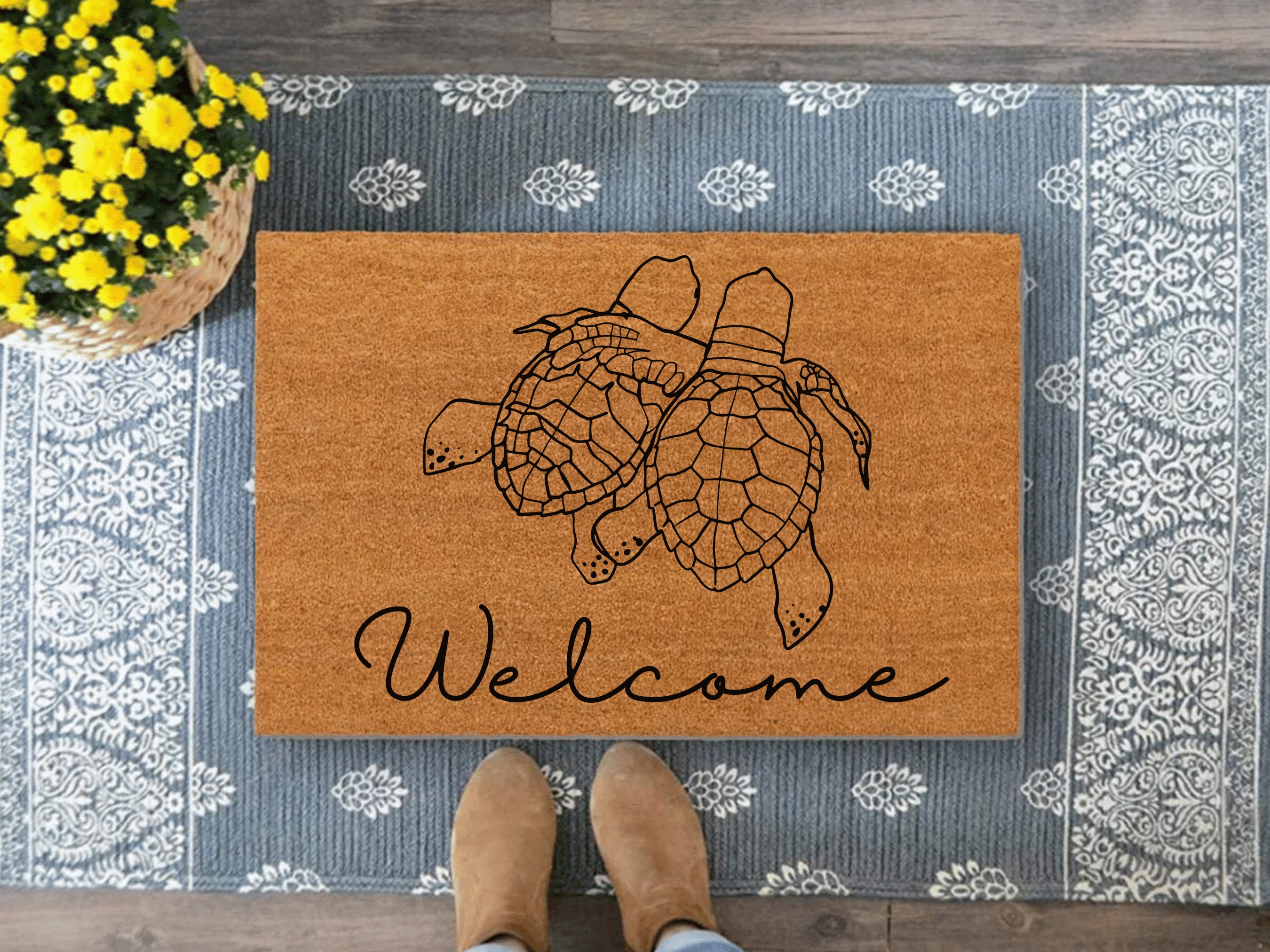 Sea Turtles Welcome Mat, Cute Coastal Decor Doormat, Turtle Love ...
