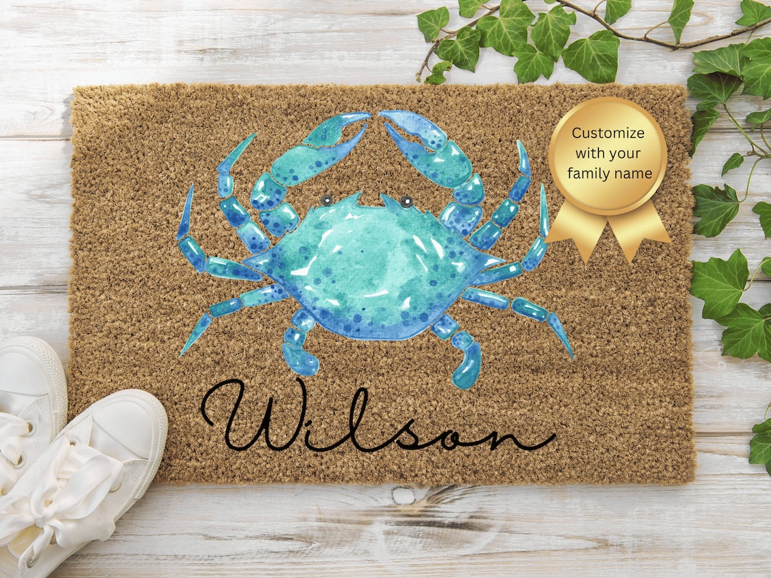 Personalized Family Beach Doormat, Custom Crab Decor Welcome Mat, Cute ...