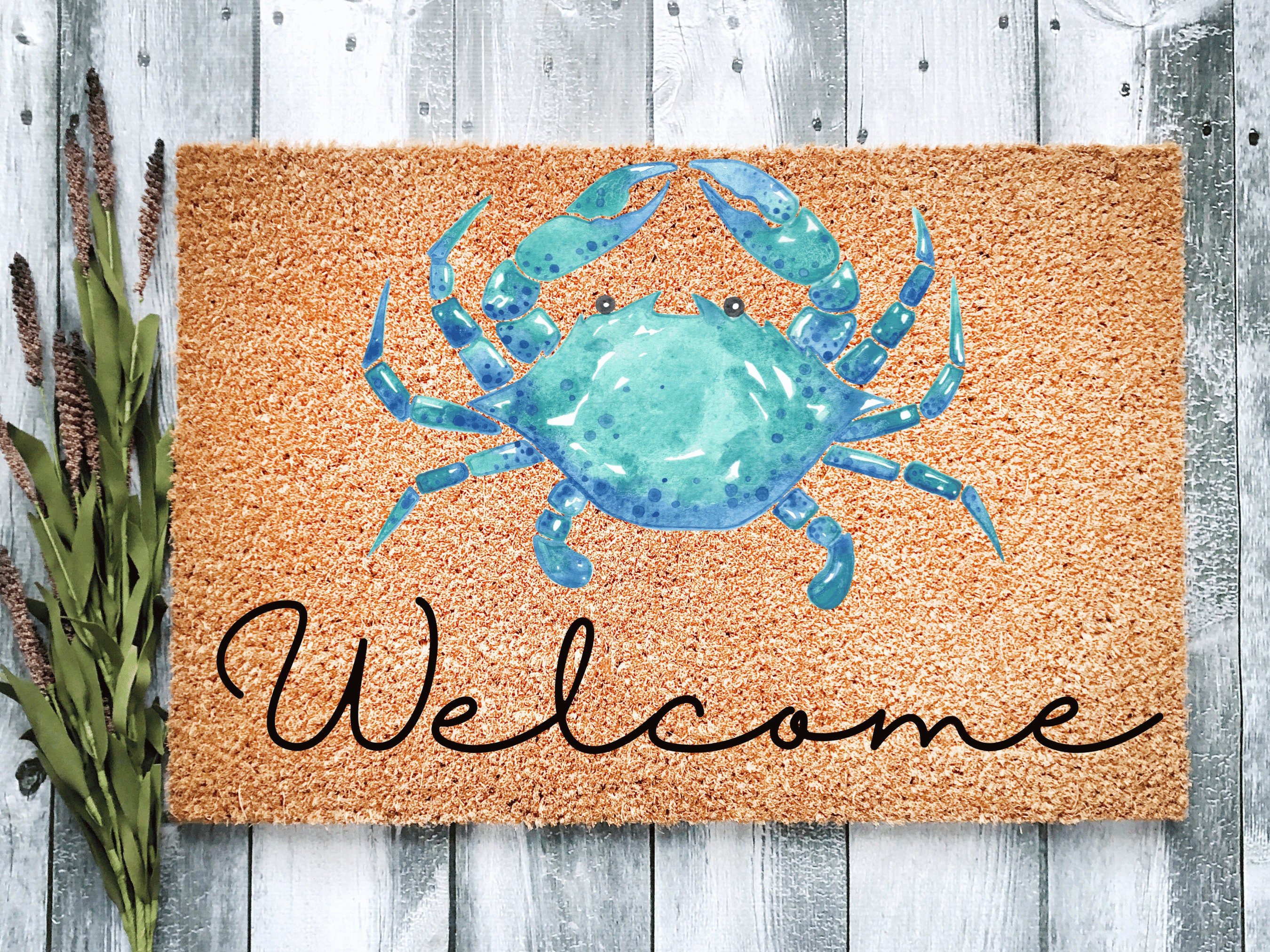 Beachy Welcome Mat, Cute Coastal Decor Outdoor Mat, Crab Doormat for ...