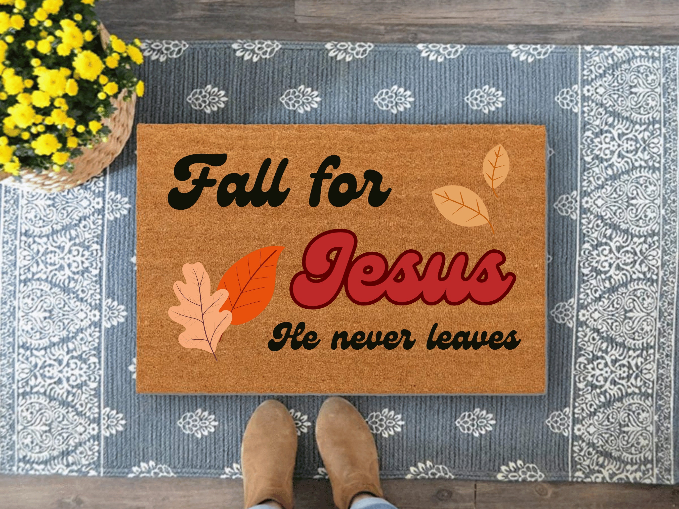 Retro Fall for Jesus Welcome Mat, Cute Christian Fall Doormat, Fall for ...