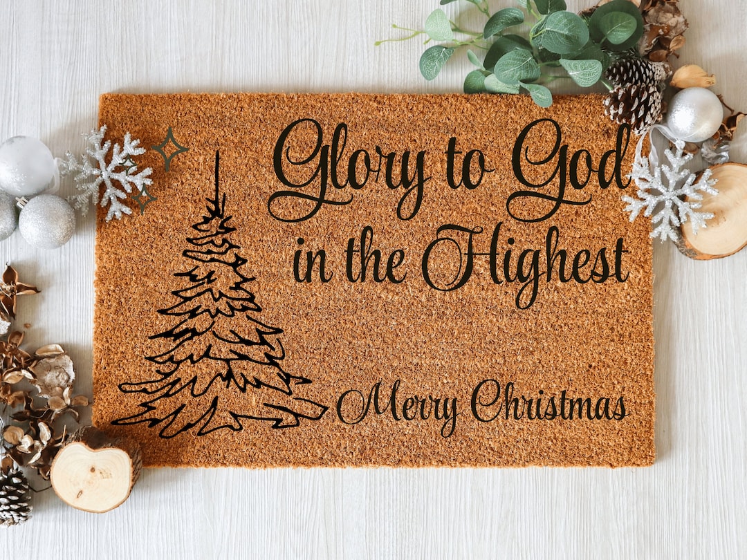 Merry Christmas Door Mat, Christian Christmas Welcome Mat, Glory to God ...