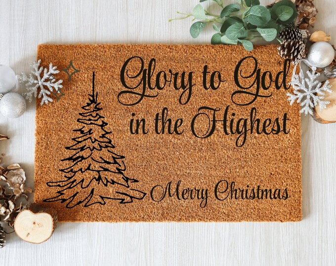 Merry Christmas Door Mat, Christian Christmas Welcome Mat, Glory to God ...