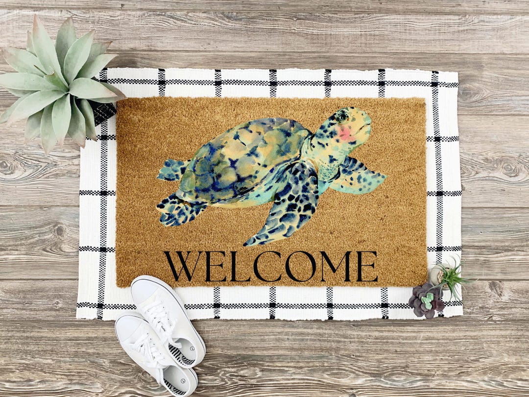 Sea Turtle Door Mat, Outdoor Mat, Beach House Doormat, Coastal Decor ...