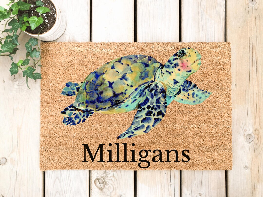 Sea Turtle Custom Door Mat, Personalized Turtle Mat, Beach House ...