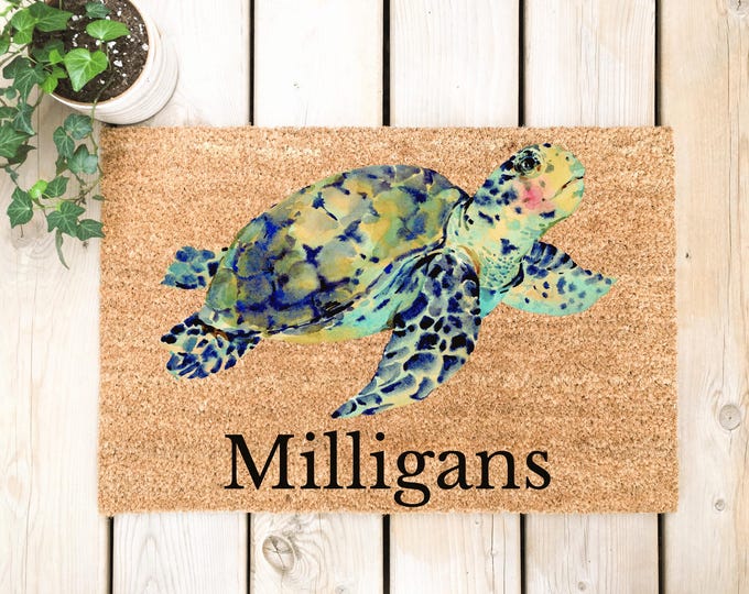 Sea Turtle Custom Door Mat, Personalized Turtle Mat, Beach House ...