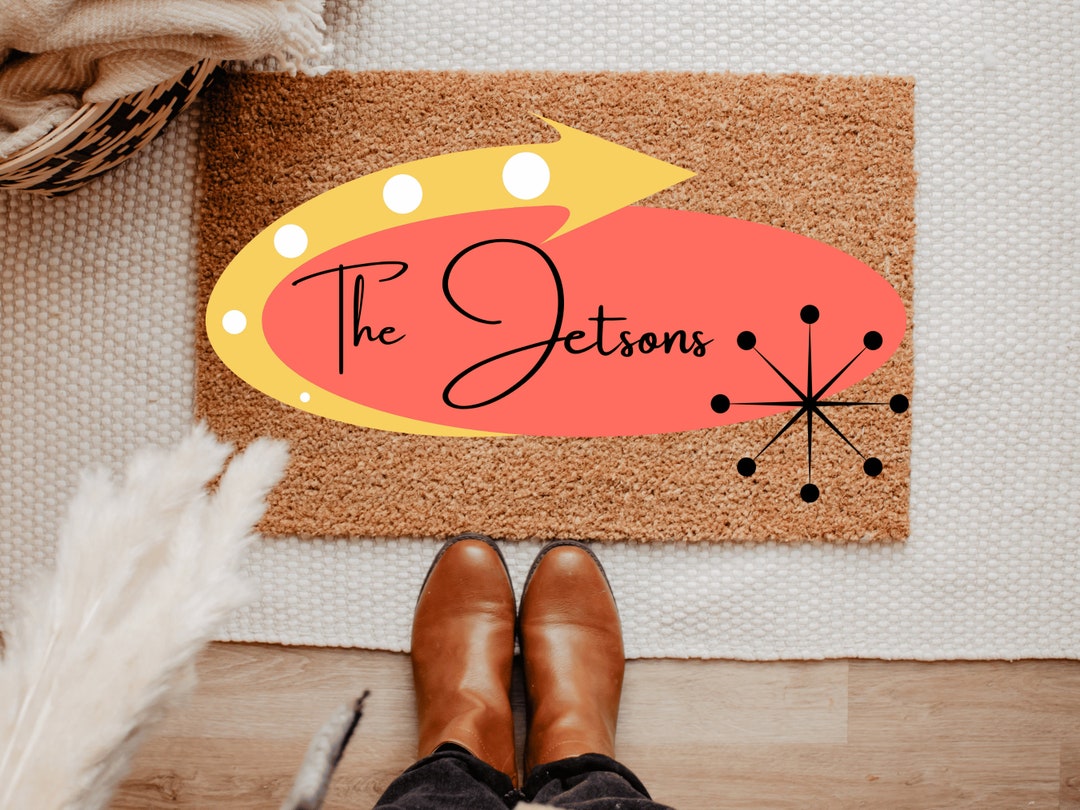 Personalized Mid Century Modern Welcome Mat, Fun Retro Star Doormat ...