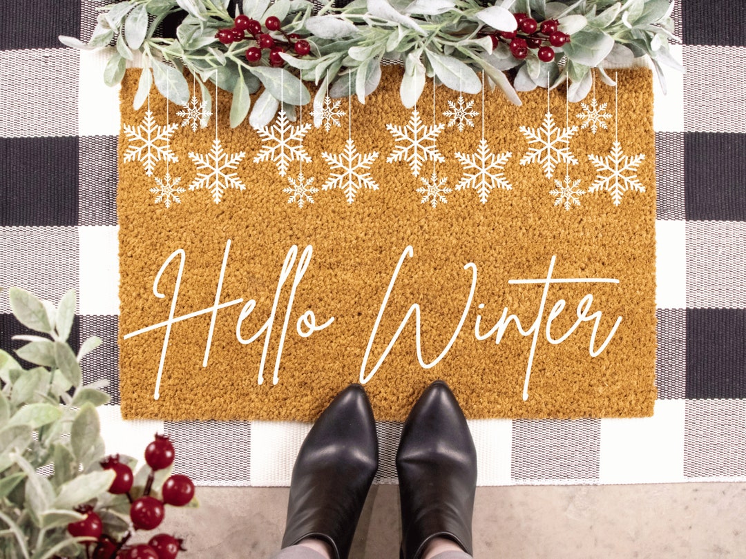 Hello Winter Welcome Mat for a Snow Lover, Snowflake Doormat for Winter ...