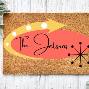 Personalized Mid Century Modern Welcome Mat, Fun Retro Star Doormat ...