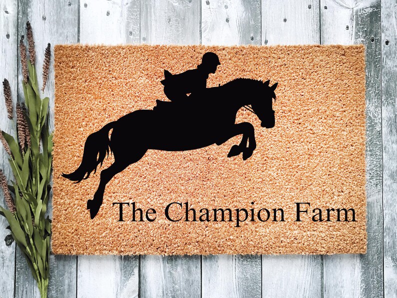 Custom Horse Farm Welcome Mat, Personalized Show Jumping Doormat ...
