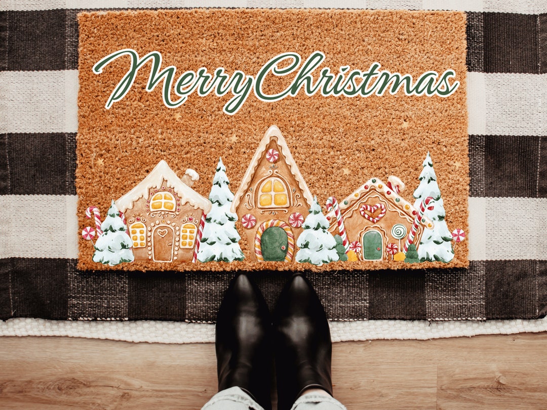 Gingerbread House Merry Christmas Welcome Mat, Classic Holiday Coir ...