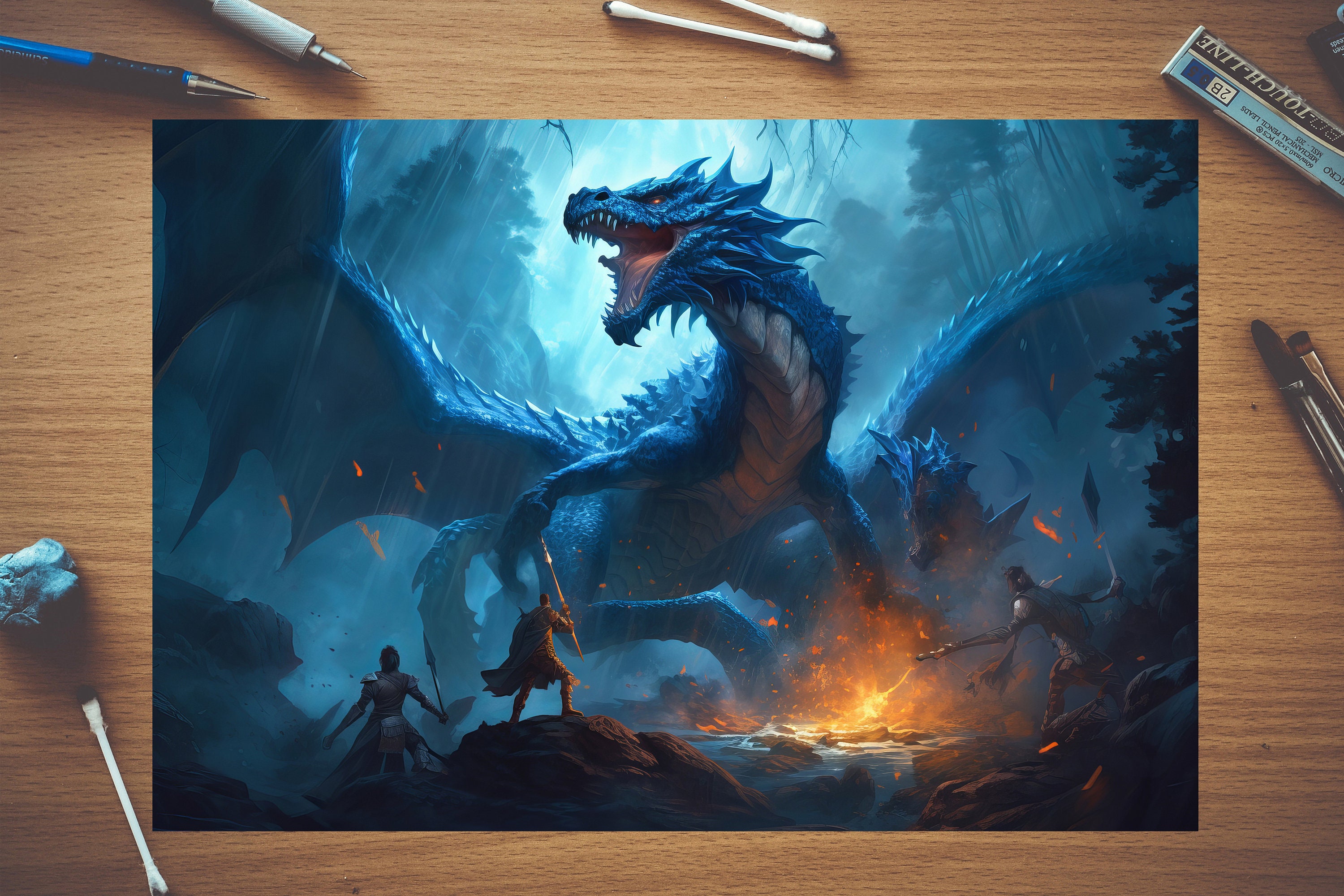 Blue Dragon, Digital Art Print, Digital Download, AI Art, AI Generated ...