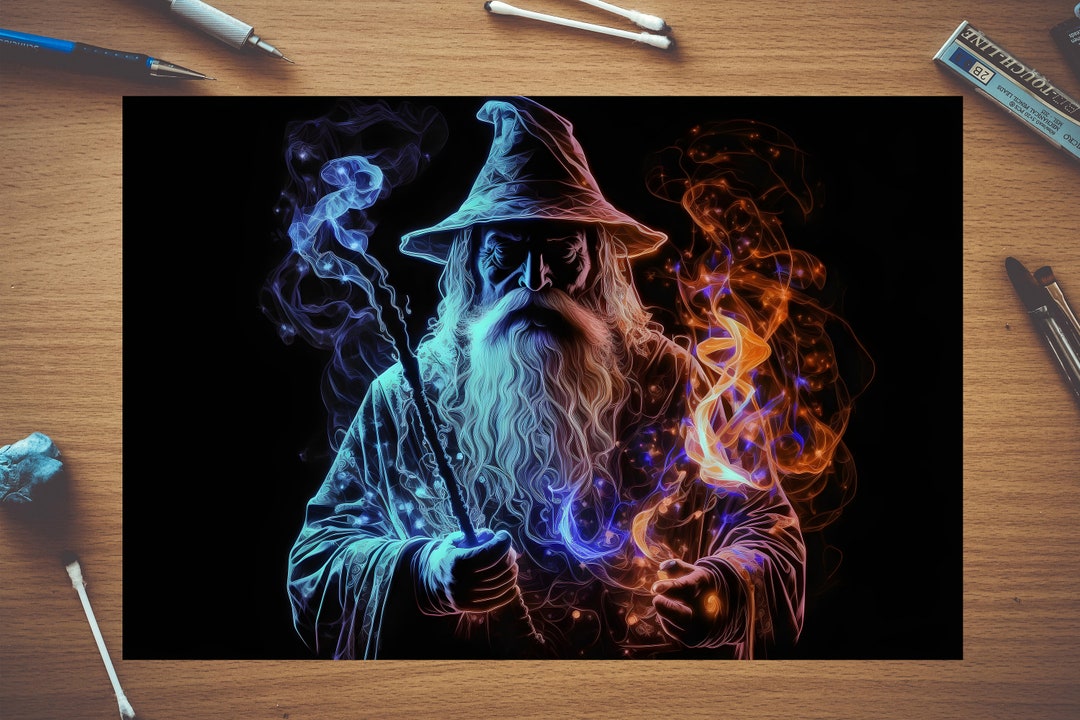 Blue and Orange Wizard, Digital Art Print, Digital Download, AI Art, AI ...