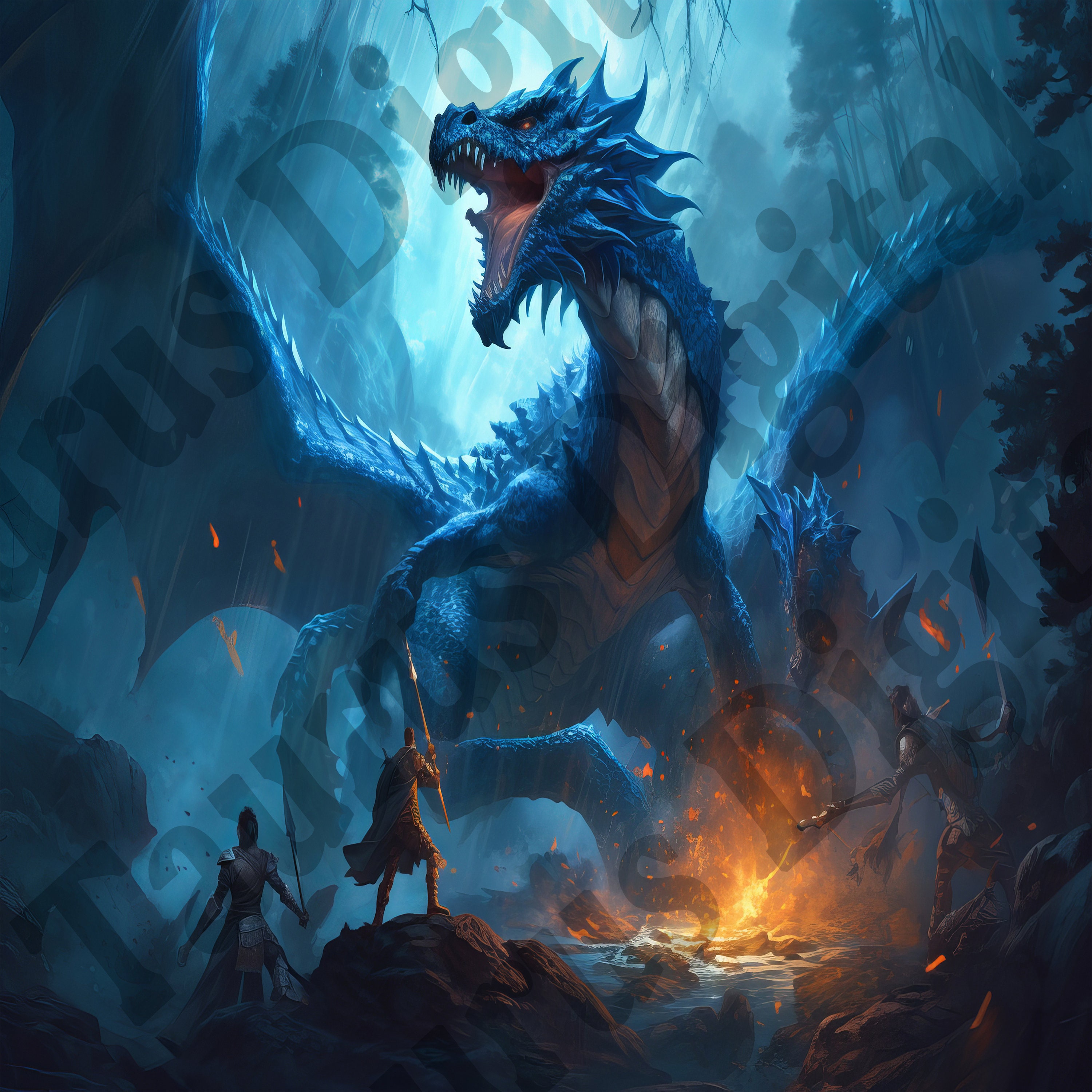 Blue Dragon, Digital Art Print, Digital Download, AI Art, AI Generated ...