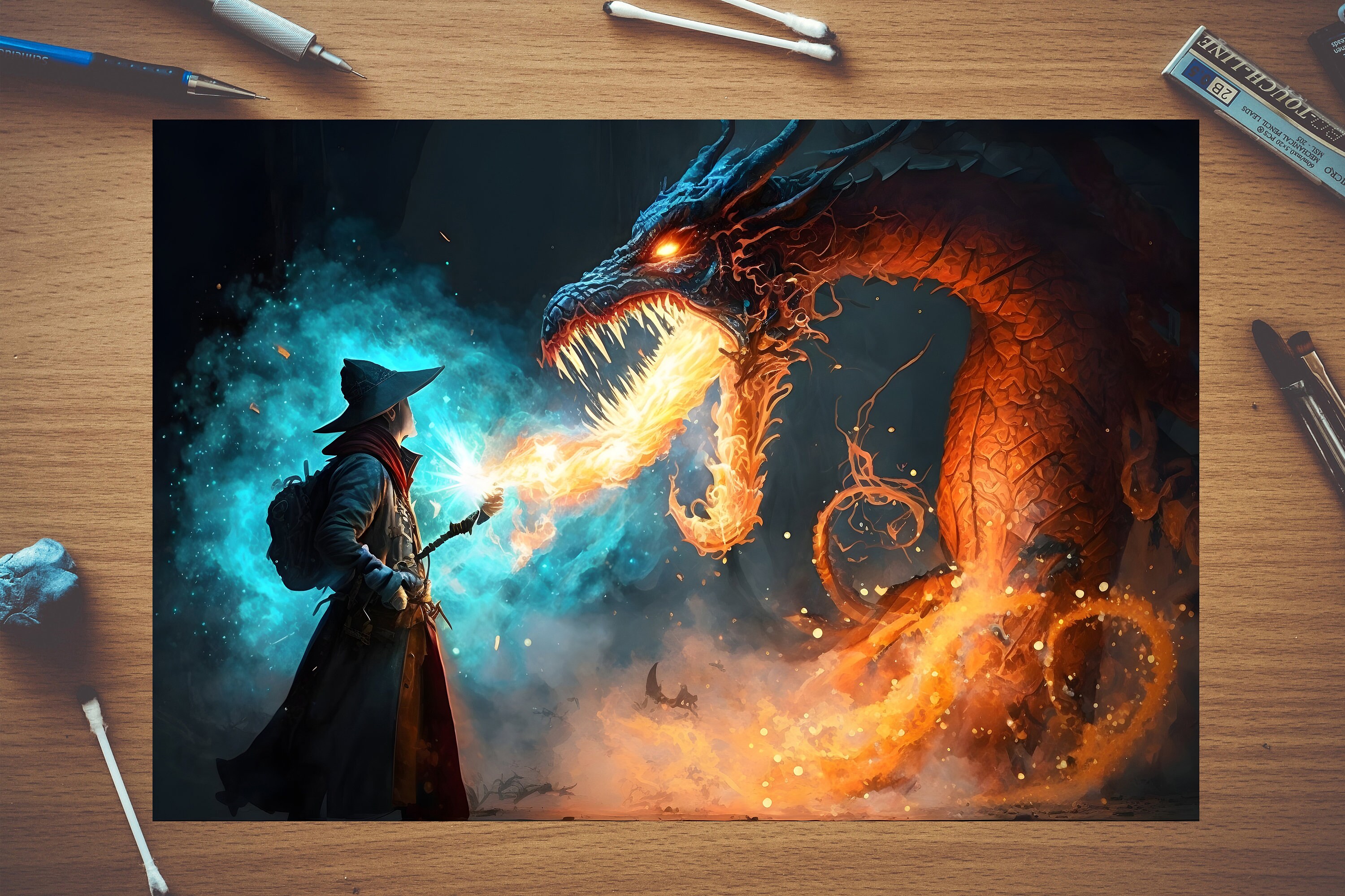 Wizard Blocking Dragon Fire, Digital Art Print, Digital Download, AI ...