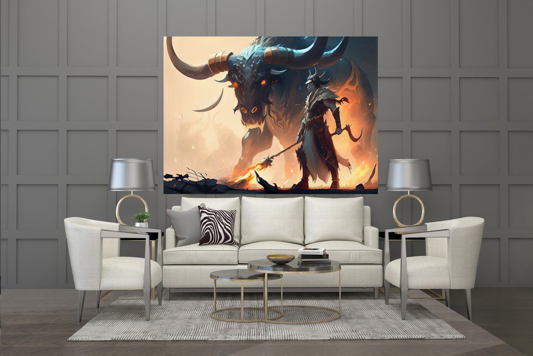 Demon Bull and the Hunter, Digital Art Print, Digital Download, AI Art ...