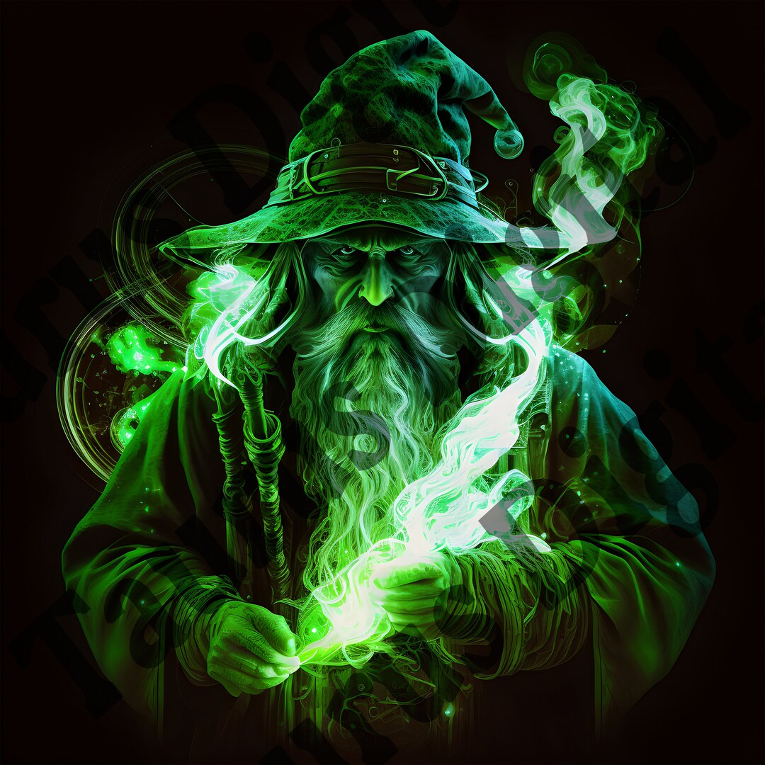 Green Wizard, Digital Art Print, Digital Download, AI Art, AI Generated ...