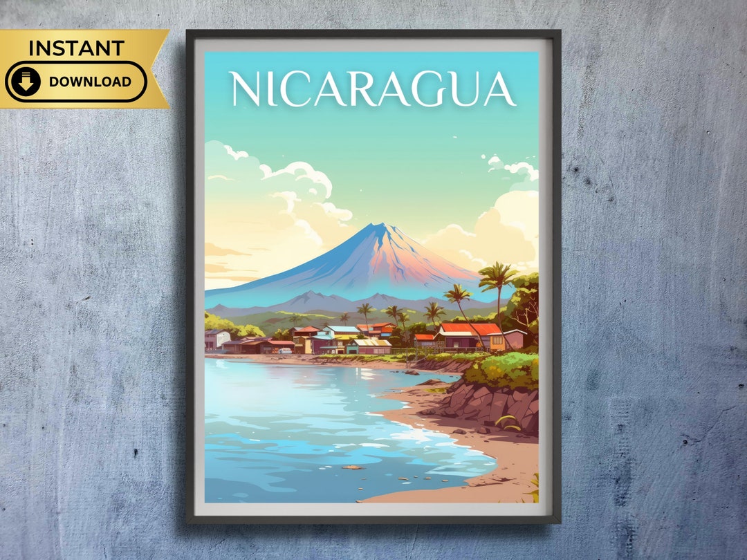Nicaragua Travel Poster, Nicaragua Wall Art Print, Nicaragua Skyline ...