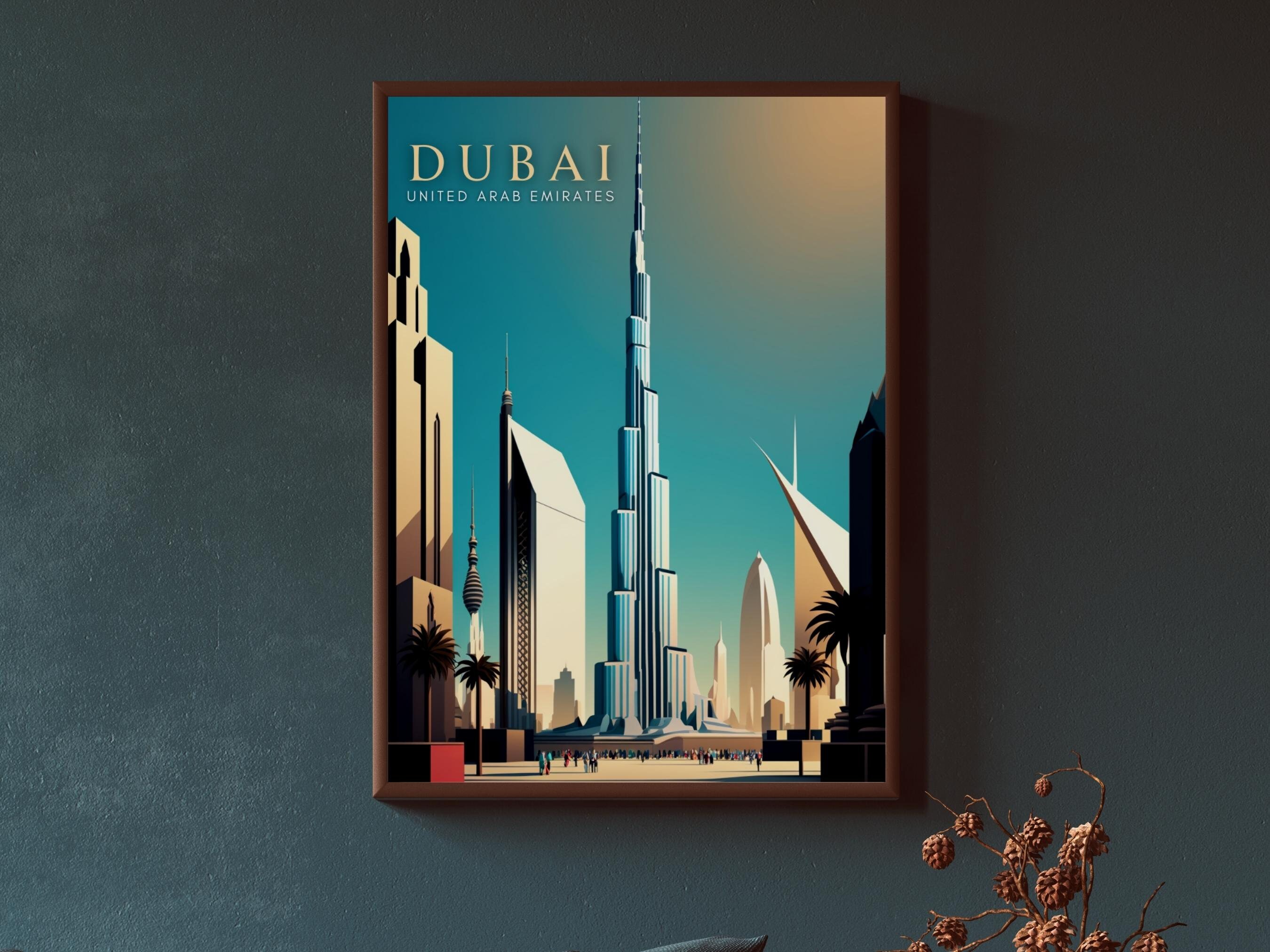 Dubai Travel Poster, UAE Wall Art Print, Dubai Skyline Art Print ...