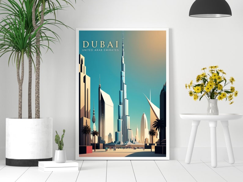 Dubai Travel Poster, UAE Wall Art Print, Dubai Skyline Art Print ...