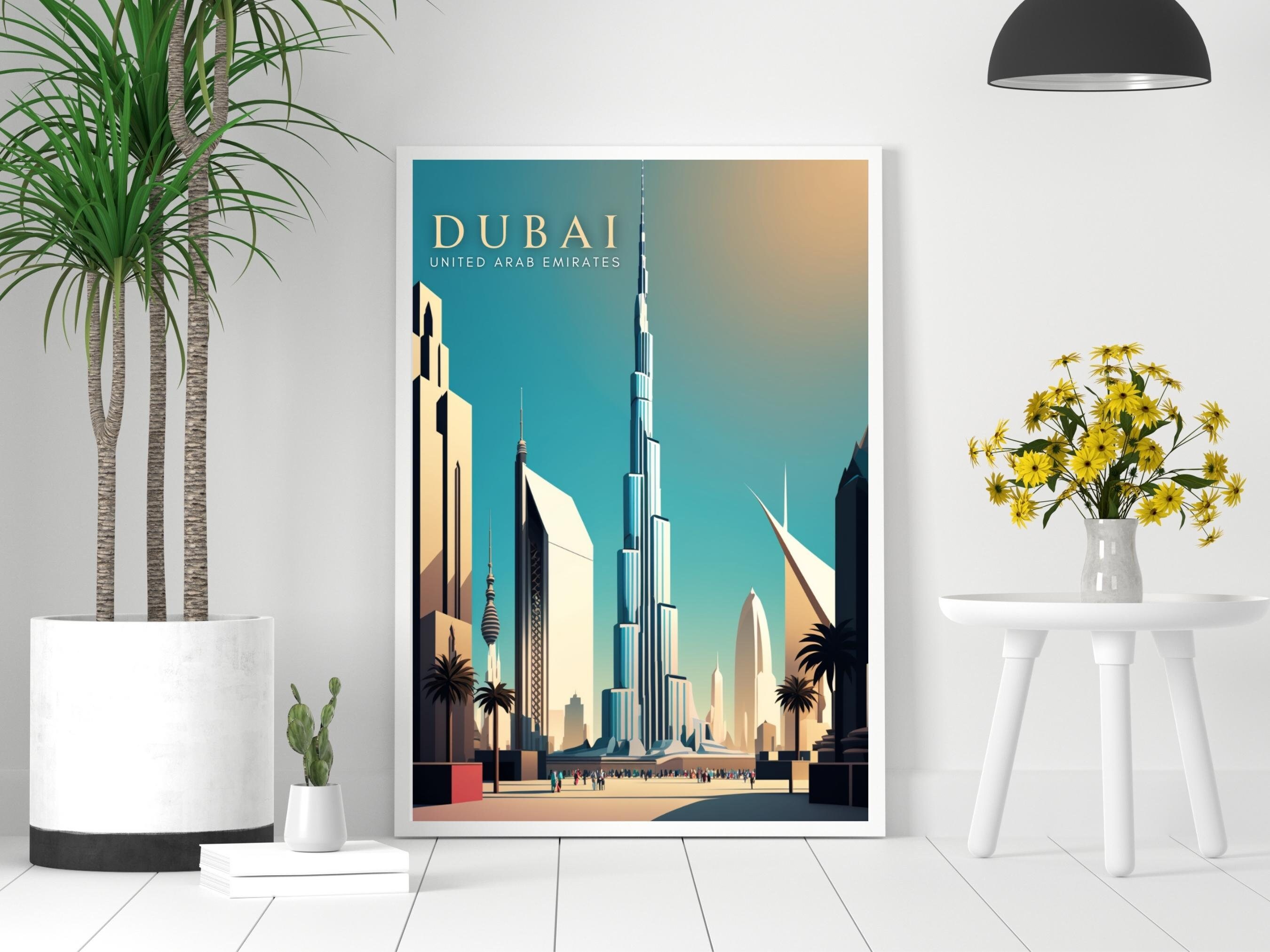 Dubai Travel Poster, UAE Wall Art Print, Dubai Skyline Art Print ...