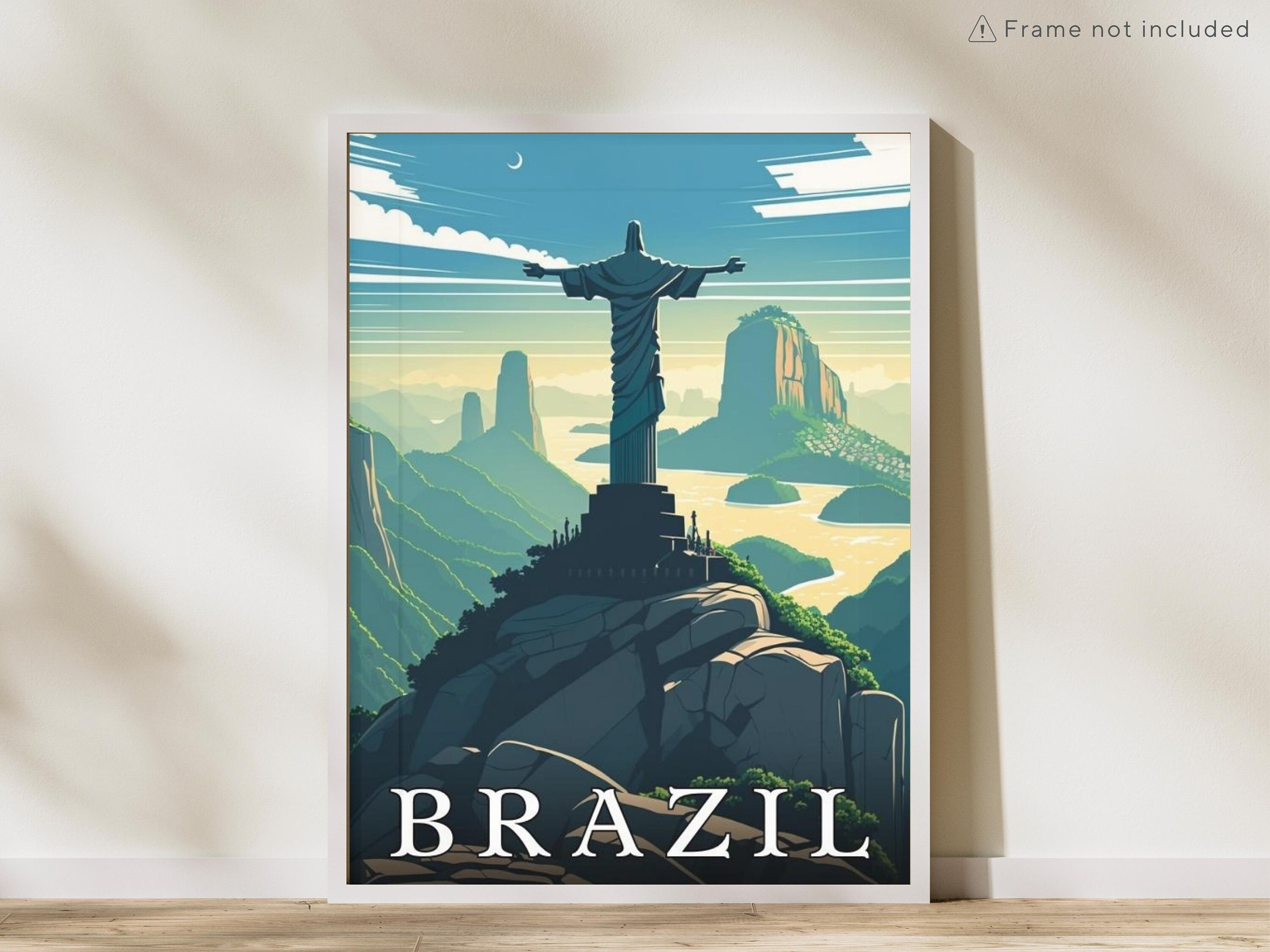 Brazil Travel Poster of Christ the Redeemer Overlooking Rio De Janeiro ...