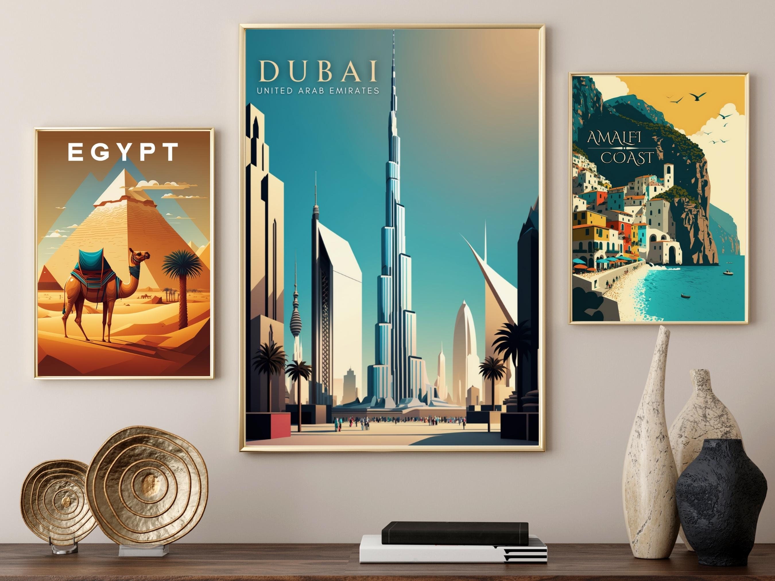 Dubai Travel Poster, UAE Wall Art Print, Dubai Skyline Art Print ...