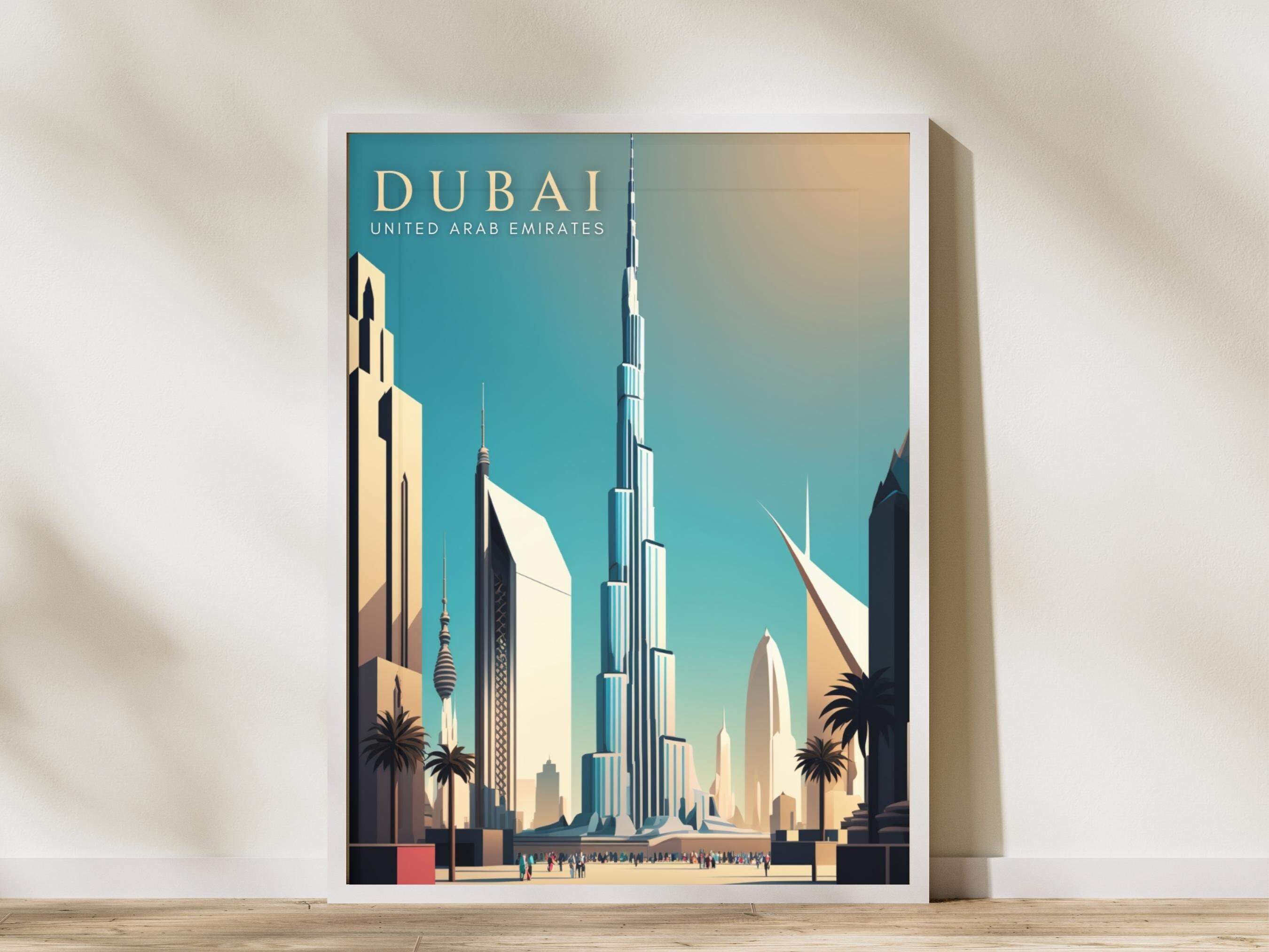 Dubai Travel Poster, UAE Wall Art Print, Dubai Skyline Art Print ...