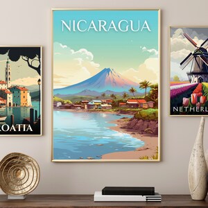 Nicaragua Travel Poster, Nicaragua Wall Art Print, Nicaragua Skyline ...