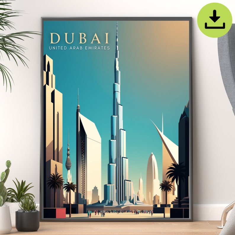 Dubai Travel Poster, UAE Wall Art Print, Dubai Skyline Art Print ...