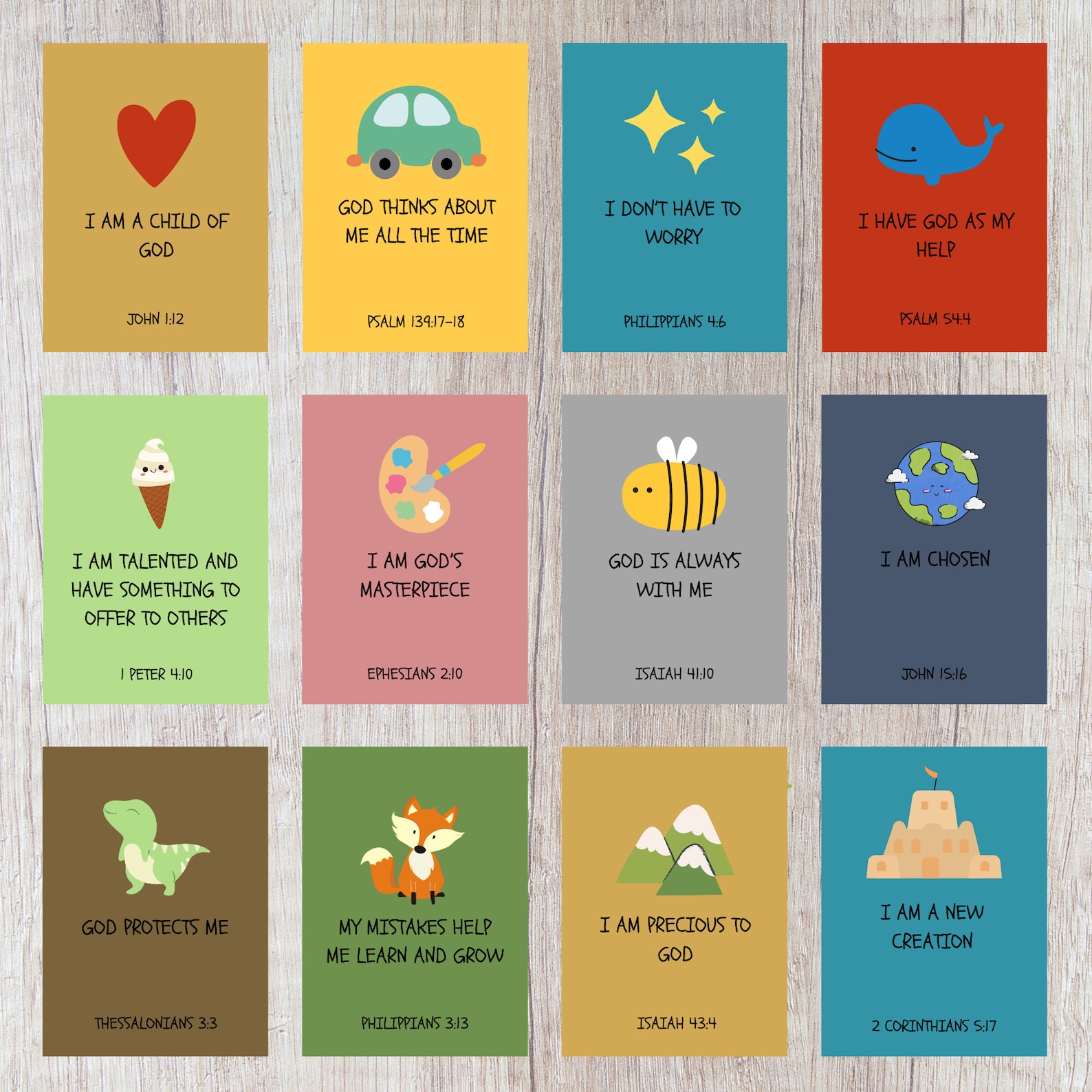 Kids Biblical Affirmation Cards | Scripture Empowering Playroom Card ...