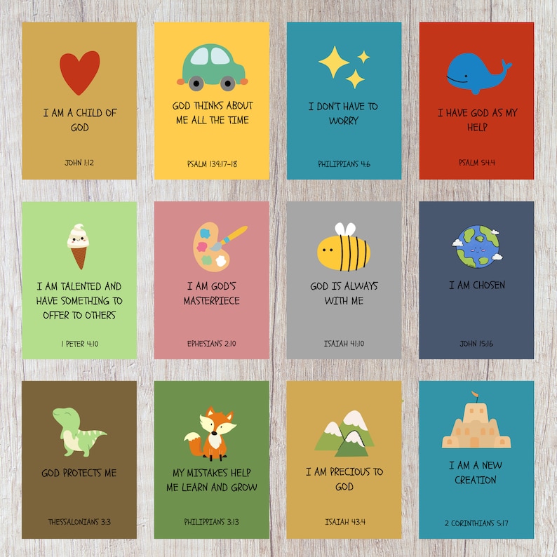 Kids Biblical Affirmation Cards | Scripture Empowering Playroom Card ...