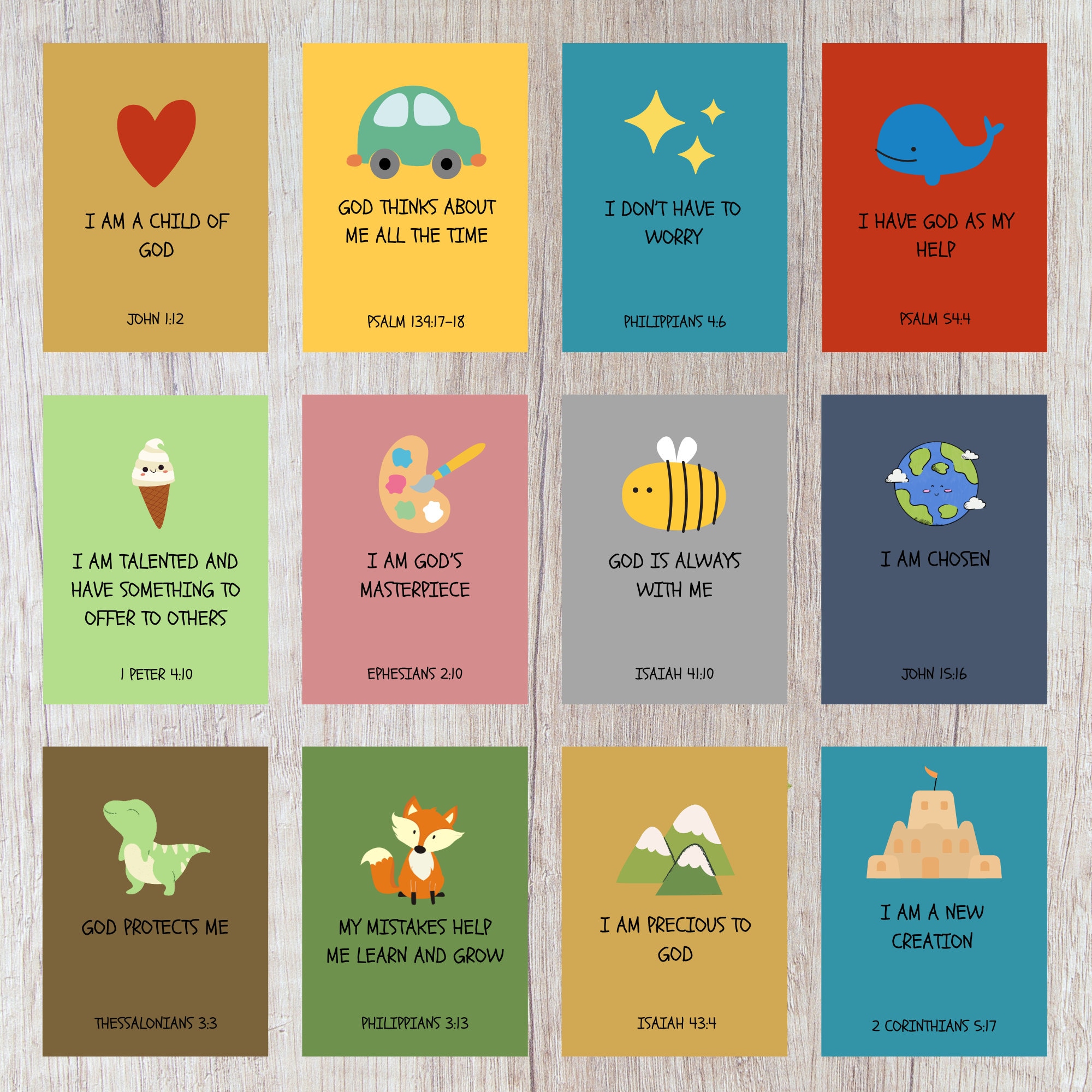 Kids Biblical Affirmation Cards | Scripture Empowering Playroom Card ...