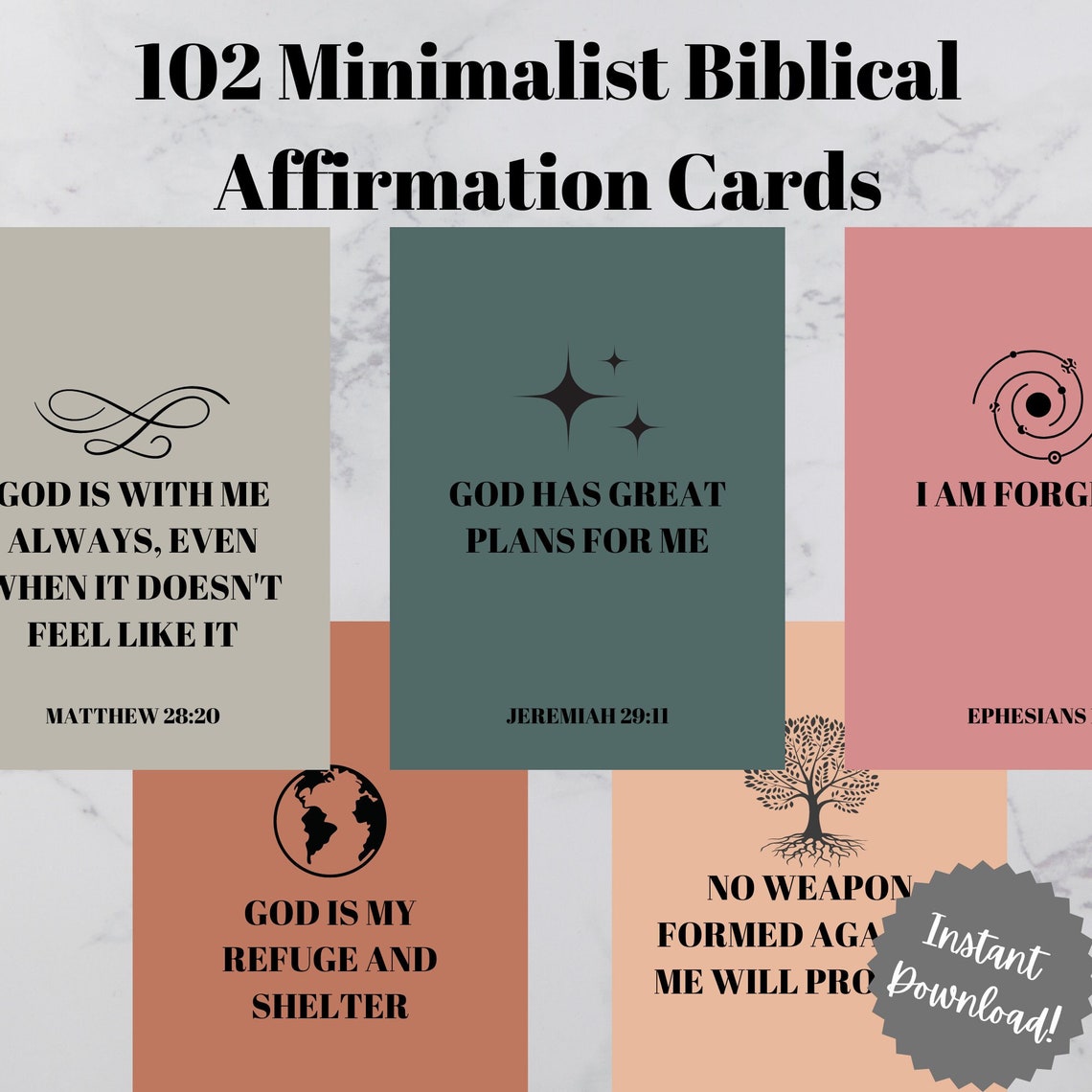 Minimalist Biblical Affirmation Cards | Scripture Cards Empowering ...