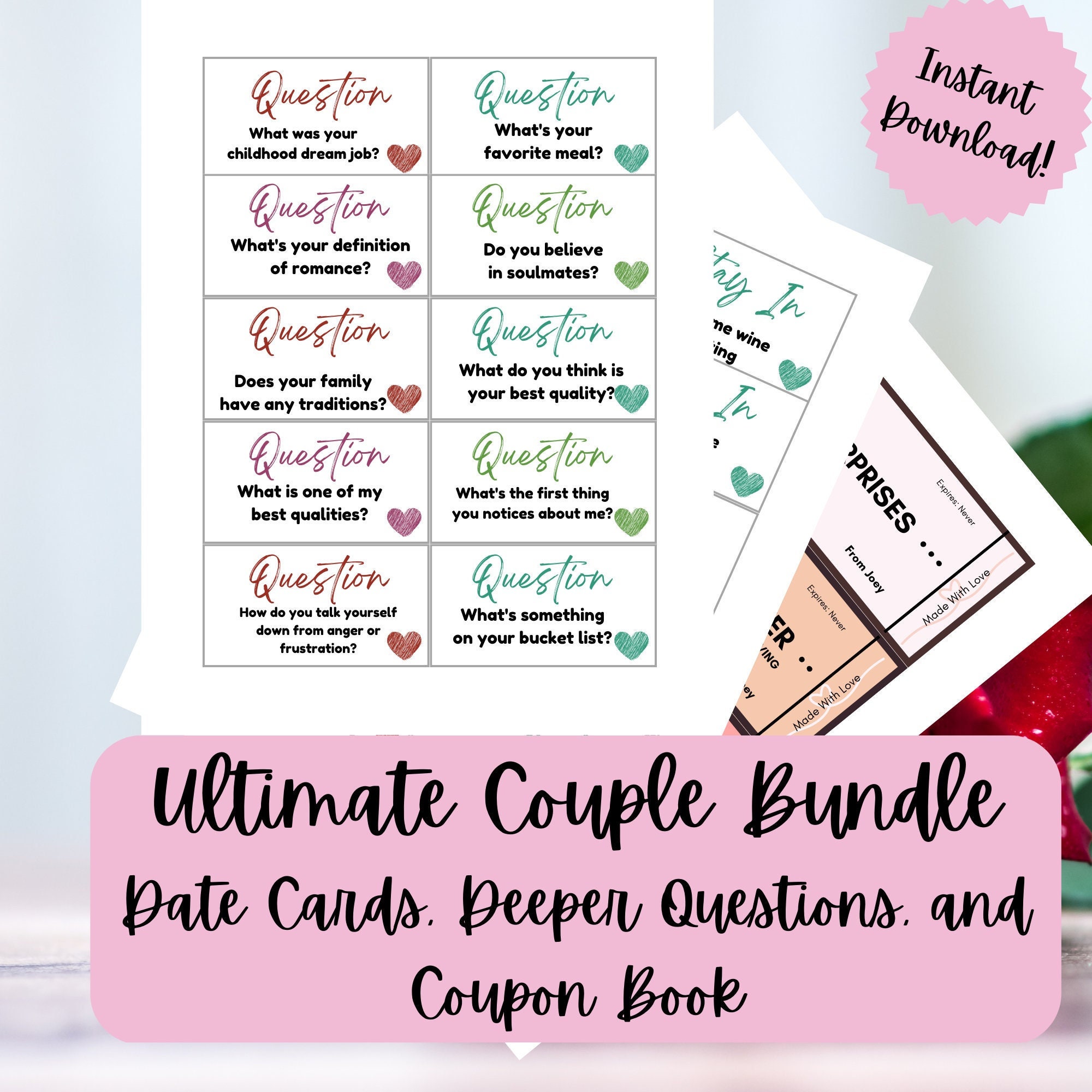 Couples Cards Bundle Date Cards Couples Questions Love Coupons ...