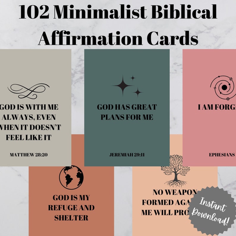 Minimalist Biblical Affirmation Cards Scripture Cards Empowering ...