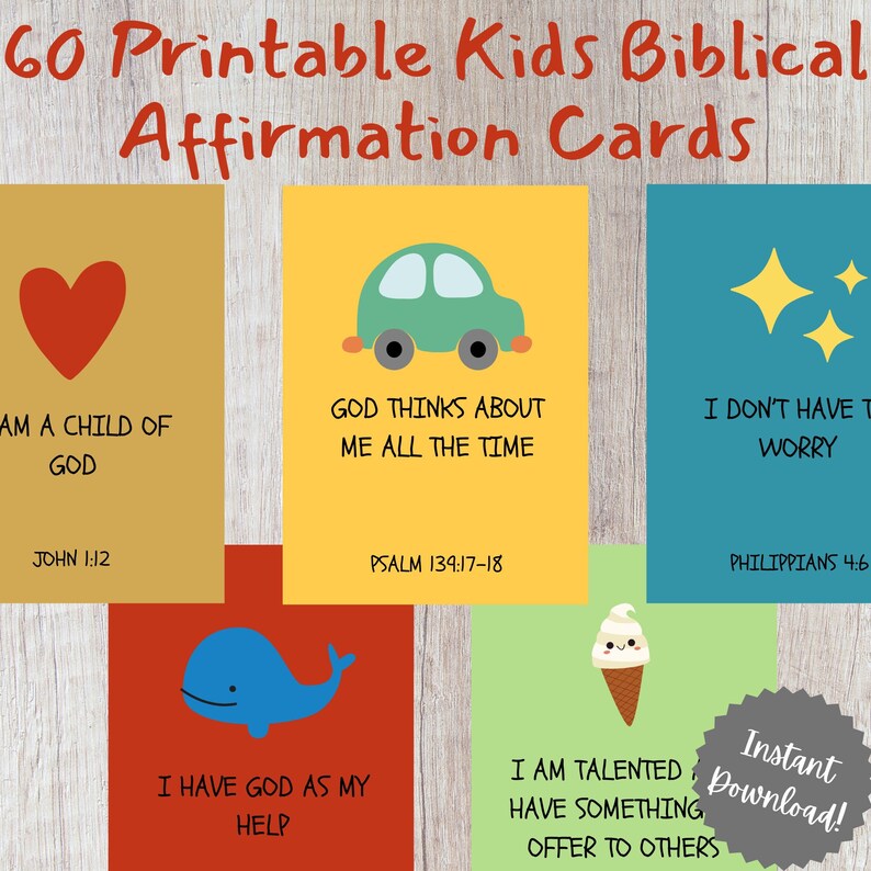 Kids Biblical Affirmation Cards Scripture Empowering Playroom Card Deck ...