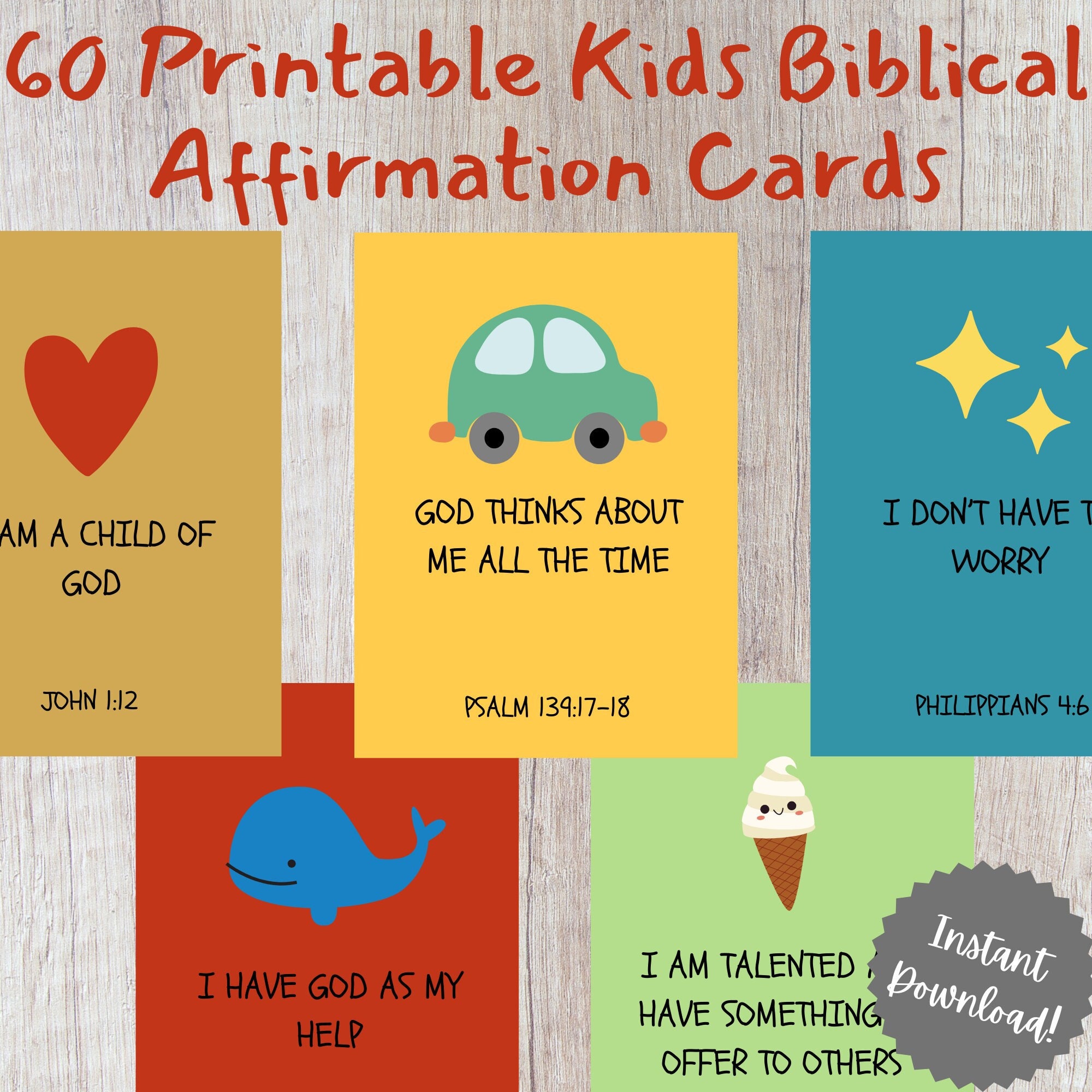 Kids Biblical Affirmation Cards Scripture Empowering Playroom Card Deck ...