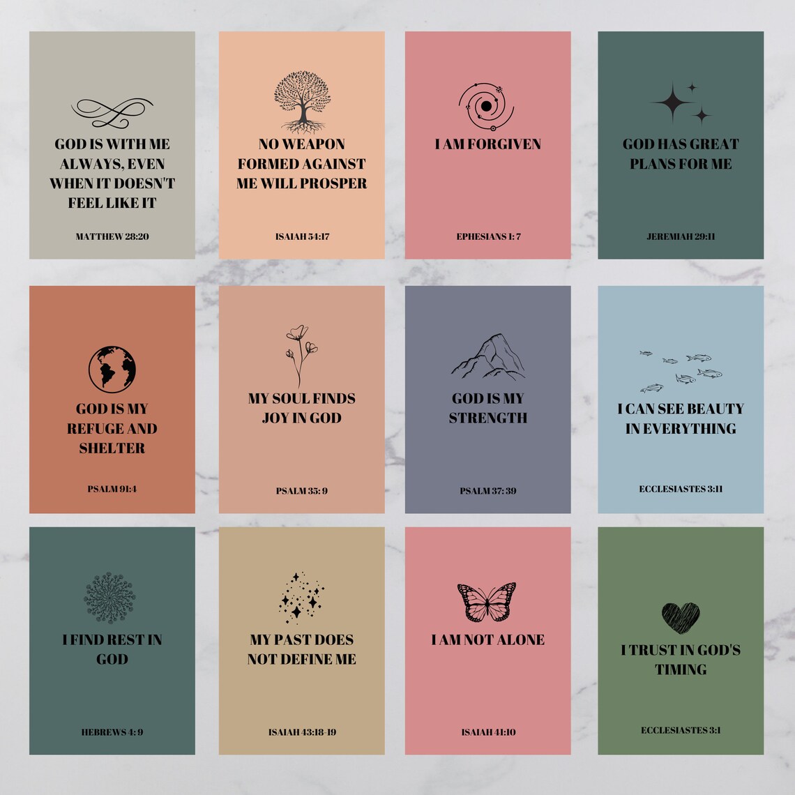Minimalist Biblical Affirmation Cards | Scripture Cards Empowering ...